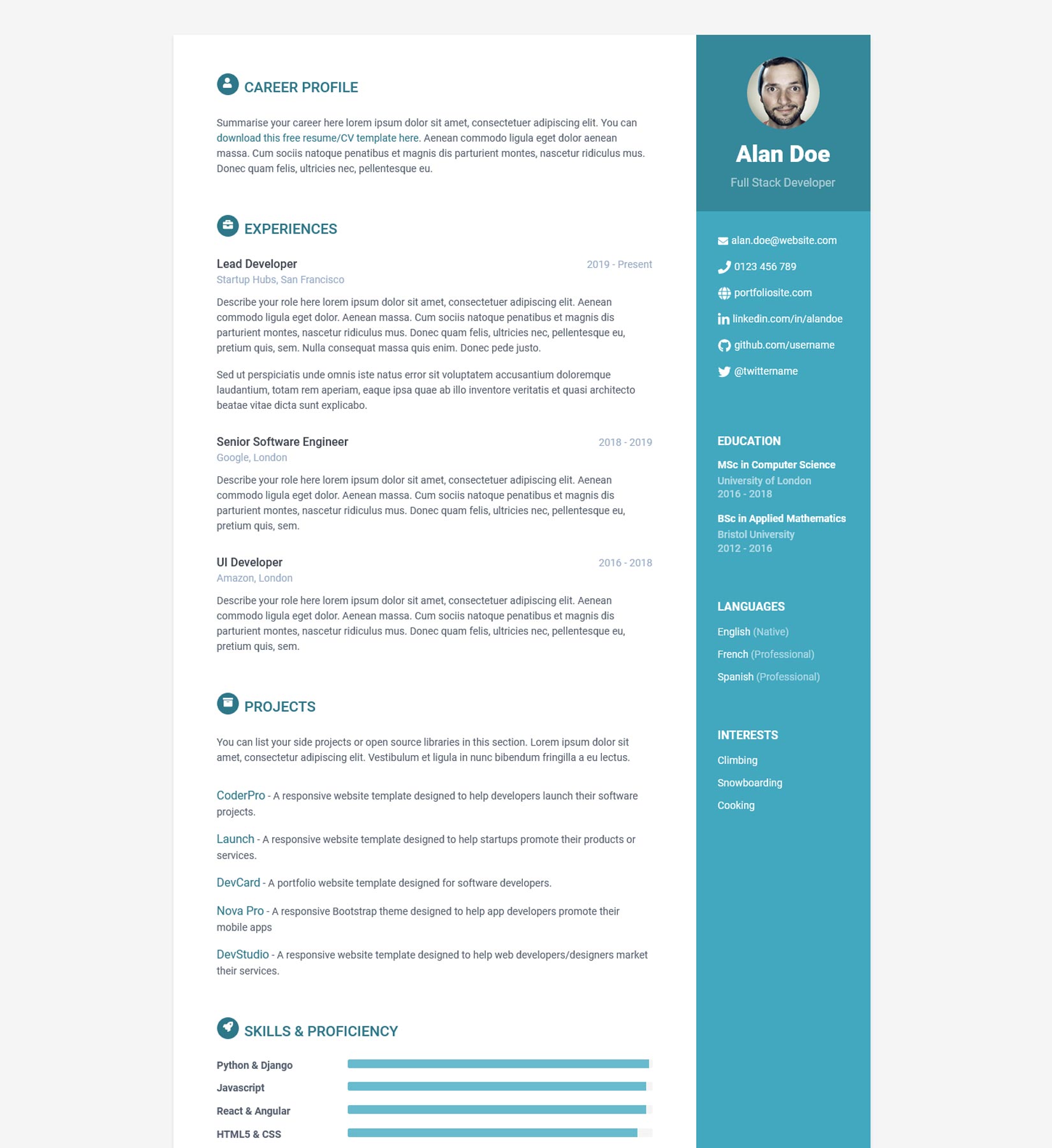 Orbit Free Bootstrap Resume Theme FreshDesignweb